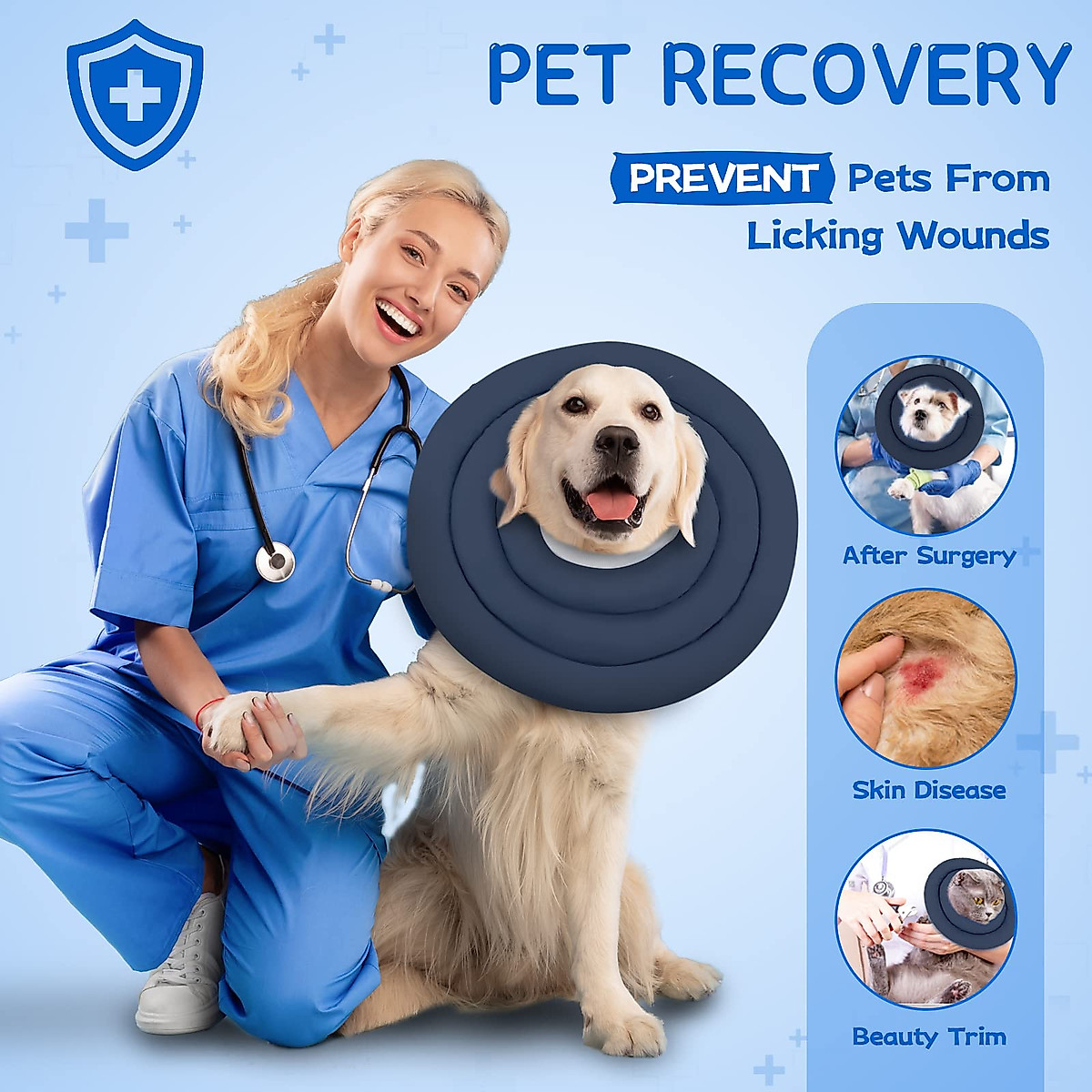 GoGoPaw Soft Dog Cones for Small Medium Dogs and Cats, Adjustable Dog Donut Collar Water Proof Dog Cone Alternative After Surgery, Pet Recovery Collar for Large Dogs to Stop Licking(Grey,3XL-5)