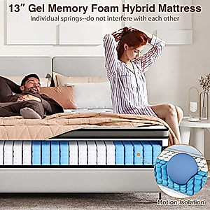 Famistar 13'' King Size Memory Foam Mattress Hybrid Innerspring Mattress in a Box, Silent Independent Pocket Spring System, Super Elasticity for Pressure Relief & Sleep Supportive