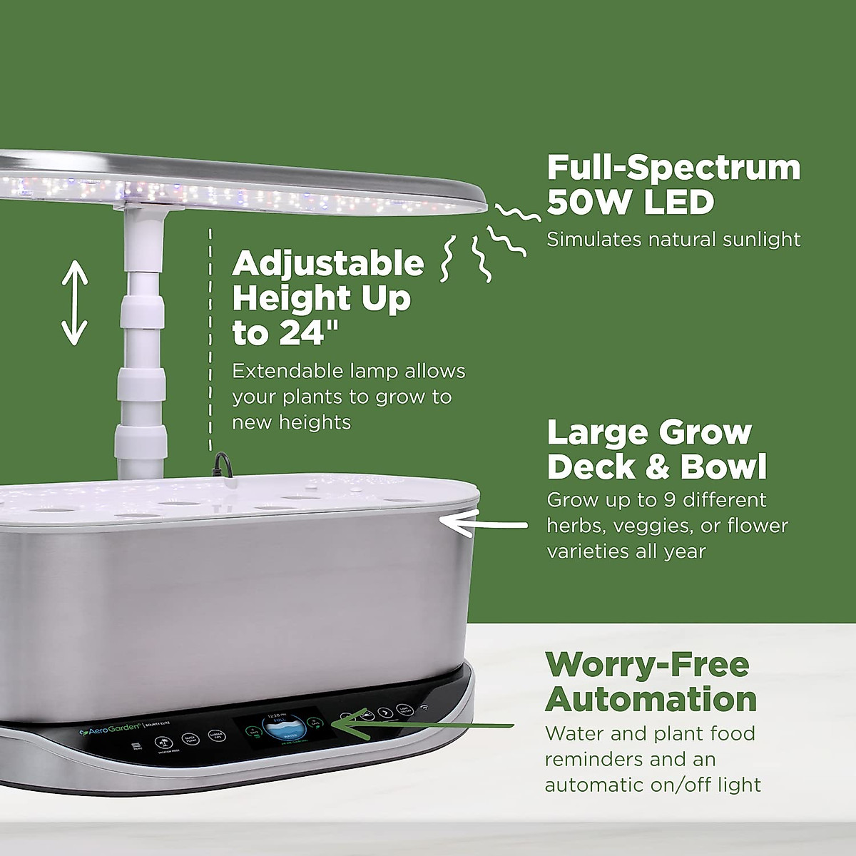 AeroGarden Bounty Elite - Indoor Garden with LED Grow Light, WiFi and Alexa Compatible, Stainless Steel