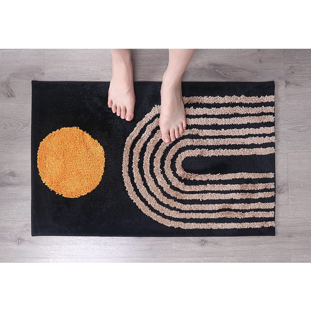 LABEND HOME Black Boho Rug Abstract Rugs - Geometric Bath Mat - Mid Century Modern Bathroom Mats - Bohemian Decor - Unique Cute Dorm Room Decor for College Girls Arches Art