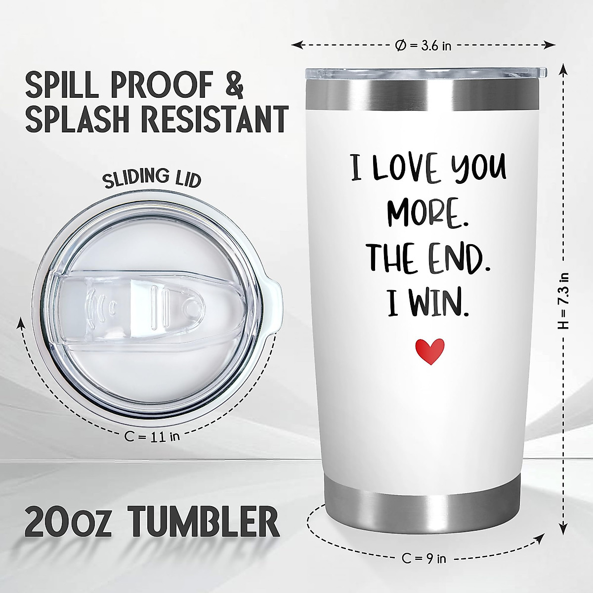 TEEZWONDER Couple Gifts for Him Her - I Win White Stainless Steel Insulated Coffee Tumbler With Lid 20 Oz - Anniversary Wedding Birthday Gifts for Women Girlfriend Boyfriend Wife Husband