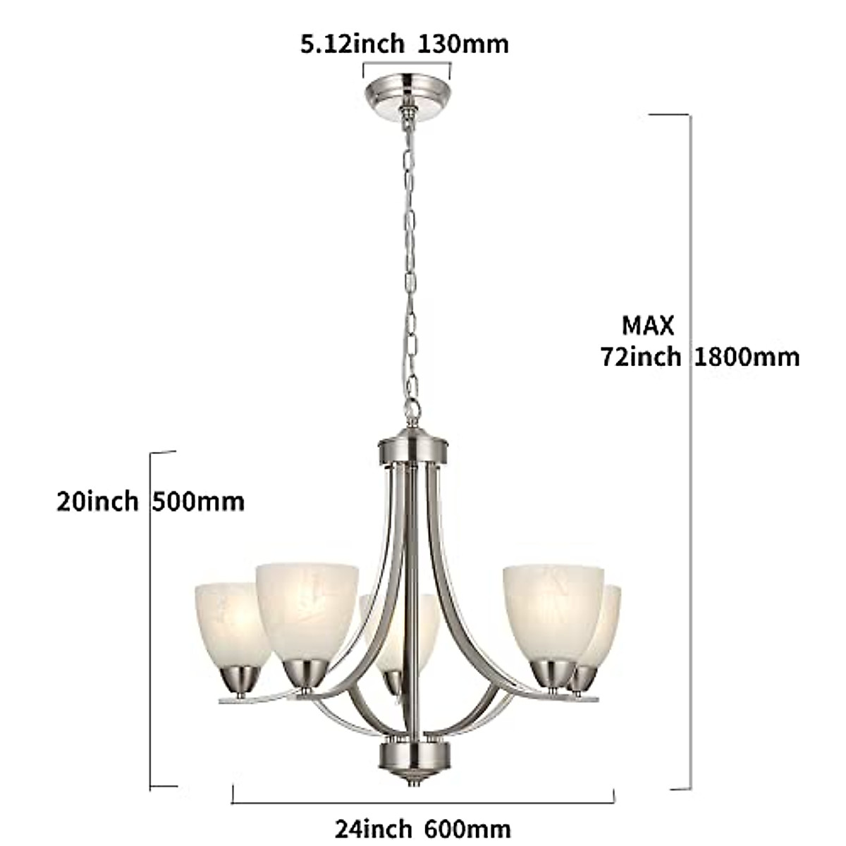 BONLICHT 5 Light Transitional Chandeliers Brushed Nickel Contemporary Dining Room Light Fixtures Ceiling Hanging Modern Pendant Lighting with Alabaster Glass Shade for Living Room Bedroom Foyer Hotel
