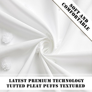 Visioun Boho White Curtain Topper Tassels Valance Window Cafe Treatment Tufted Pleat Floral Puffs Textured Simple Rod Pocket Kitchen Window Drapes for Bathroom Bedroom Living Room 1 Panel (52x18 Inch)