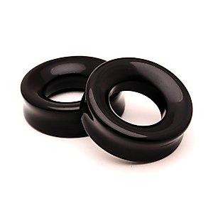 Mystic Metals Body Jewelry Black Agate Stone Concave Tunnels - 1 1/8” - 28mm - Sold As a Pair