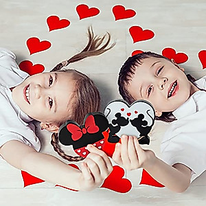 Unbess 3Pcs Red Cartoon Mouse Tiered Tray Sign Table Decor Red Black White Mouse Love Heart Shaped Freestanding Farmhouse Rustic Double-sided Wooden Centerpieces for Wedding Anniversary Party Home