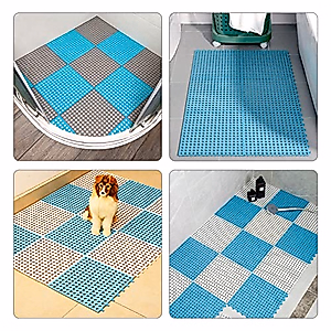 12 Pack 11.8" x 11.8" Interlocking Floor Tiles with Drain Holes Soft PVC Non Slip Shower Floor Mat Modular Interlocking Cushion Mat for Drain, Pool, Patio, Balcony, Kennel, Poultry, Floor Grid, Blue