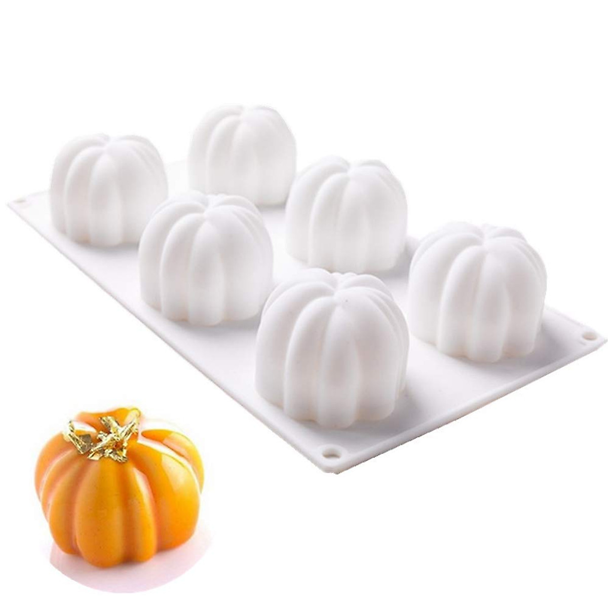 EchoDone Pumpkin Silicone Mold 6 Cavities Cupcake Baking Pan Mousse Tray Molds Kitchen Cake Decoration Fondant Mold for Halloween