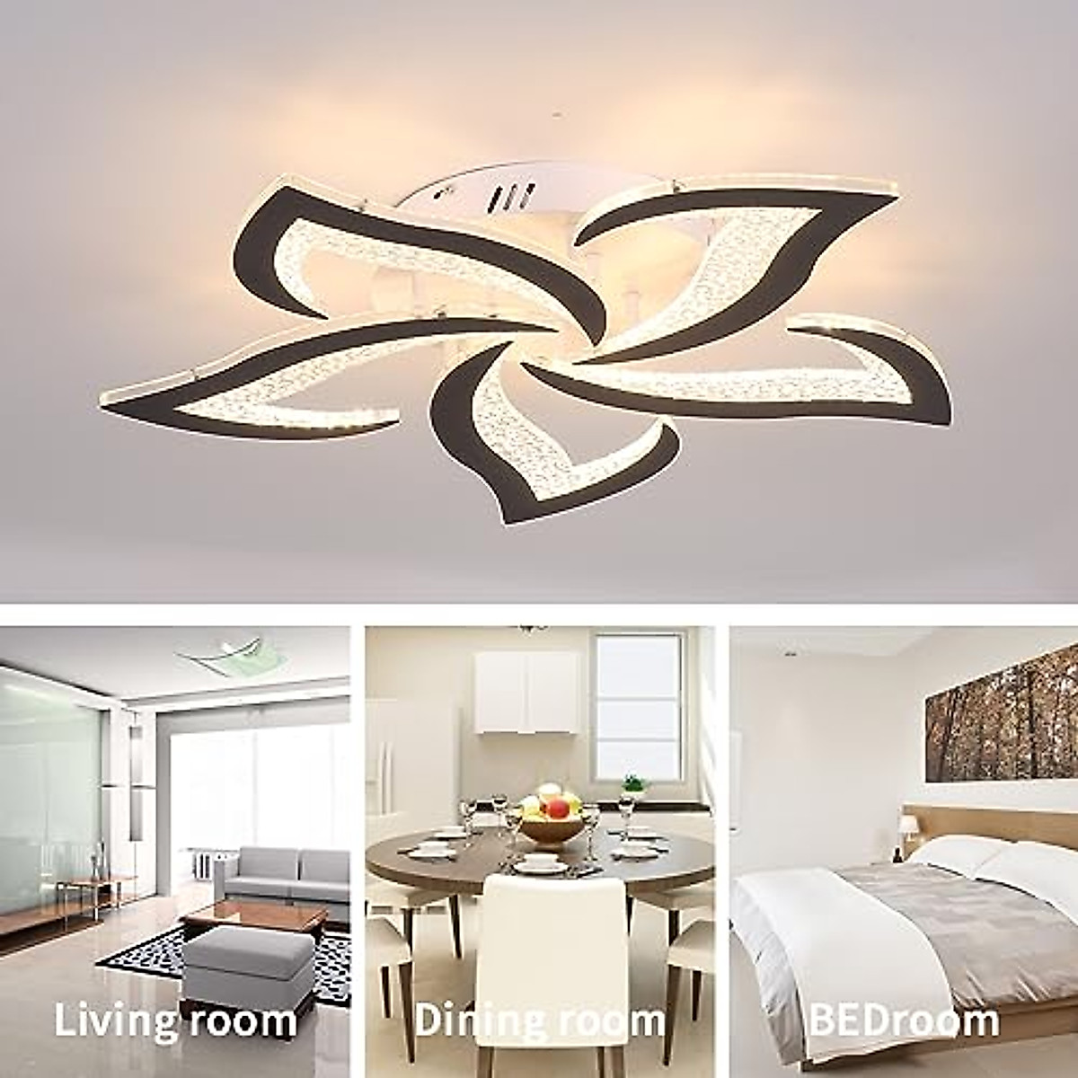 Garwam Modern LED Ceiling Lights,Black LED Dimmable Flower Shape Ceiling Light Chancelier,Flush Mount Ceiling Lamp Lighting fixture with Remote Control for Living Room Dining Room Hallway Kitchen(48W)