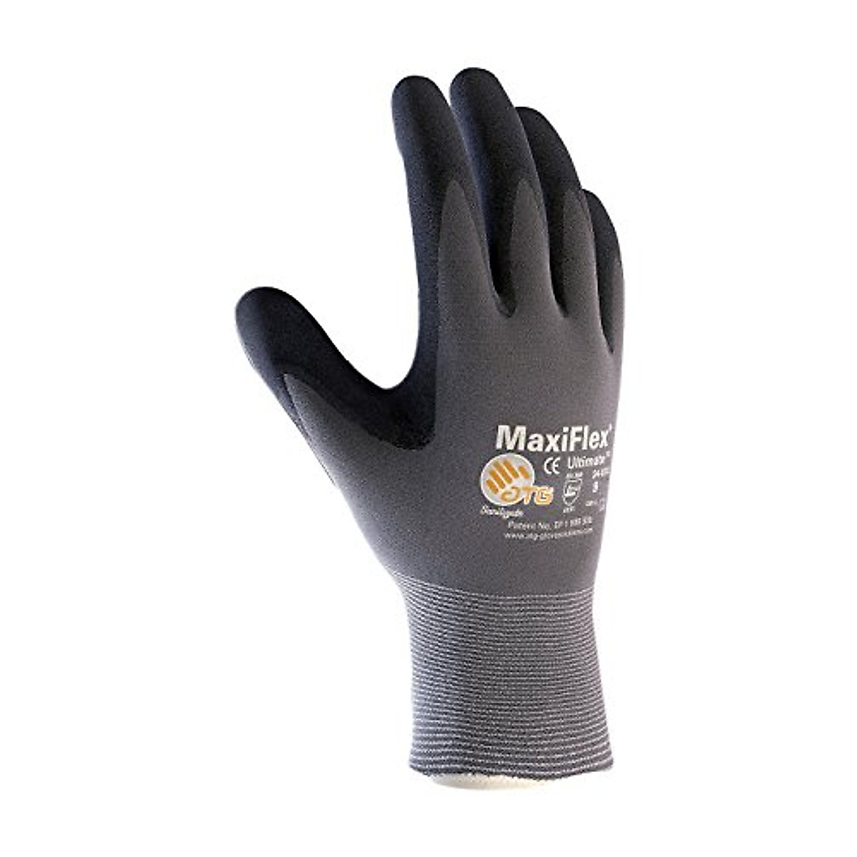MaxiFlex Ultimate ATG 34-874 - MEDIUM 34-874/Seamless Knit Nylon/Lycra Glove with Nitrile Coated icro-Foam Grip on Palm and Fingers, Gray/Black (Pack of 12)