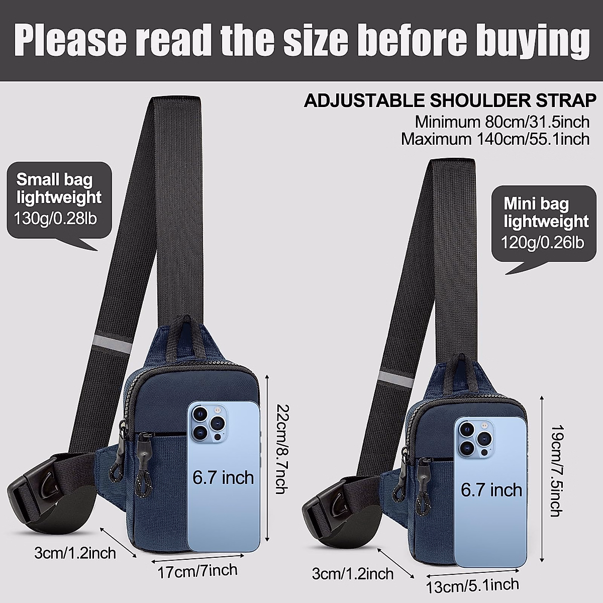 LKEX Mini Sling Bag Men Small Crossbody Bag Women Fanny Packs Casual Personal Pocket Bag Backpack Phone Chest Bag (Blue-Small（L*w*h=17 * 3 * 22cm）)