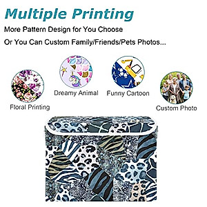 CaTaKu Marble Animal Print Storage Bins with Lids and Handles, Fabric Large Storage Container Cube Basket with Lid Decorative Storage Boxes for Organizing Clothes