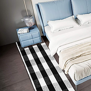 YHOUSE Buffalo Plaid Rug Cotton Front Door Mat Outdoor Doormat Washable Checkered Rugs Indoor/Outdoor Welcome Mat for Layered Mat Porch/Kitchen/Farmhouse/Entry(23.6“X51.2“, Black and White Plaid)