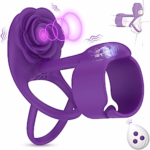 Vibrating Cock Ring Sex Toys for Couples - RIDMII 3 in 1 Vibrating Penis Ring with 10 Vibration, Rose Shaped Female Clitoral Stimulator Vibrators with Remote
