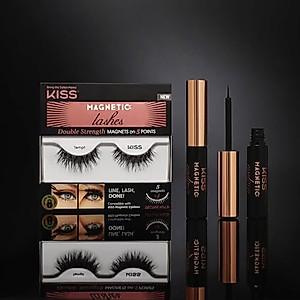 KISS Magnetic Lashes, Tempt, 1 Pair Synthetic False Eyelashes With 5 Double Strength Magnets, Wind Resistant, Dermatologist Tested Fake Lashes Last Up To 16 Hours, Reusable Up To 15 Times Black