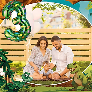 Lunmon 40 Inch Dinosaur Number Large Balloon 40 Inch Dinosaur Birthday Balloons Supplies Large Green Balloon Dinosaur Theme Balloons for Birthday Party Baby Shower (Number 3)
