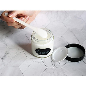 BPFY 12 Pack 4 oz Clear Glass Travel Cosmetic Jars, Refillable Cosmetic Containers with Inner Liners, Lids, Spatula, Chalk Labels, Pen, Beauty Jars for Sugar Scrubs, Cream, Bath Salts, Slime