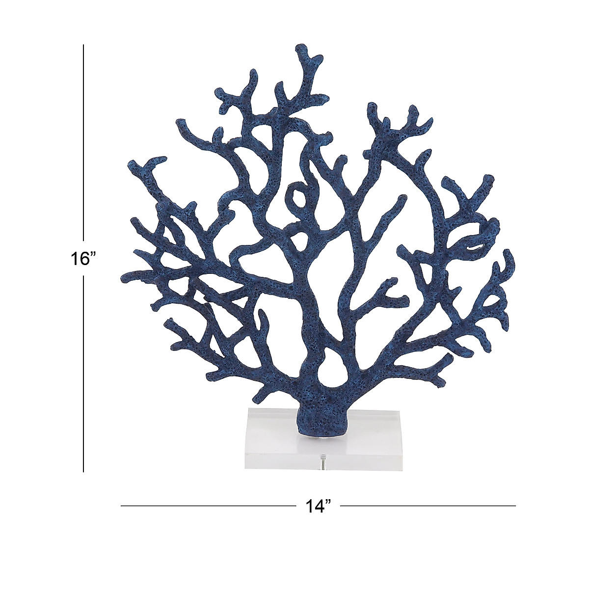 Deco 79 Polystone Coral Decorative Sculpture Textured Porous Home Decor Statue with Acrylic Base, Accent Figurine 14" x 4" x 16", Blue