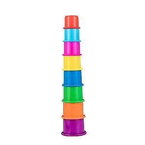 Driddle Colorful Stacking & Nesting Cups - 8 Cups Fun Color Learning Toy - Great Bath & Beach Toy for Baby Toddler & Kids - Preschool Game