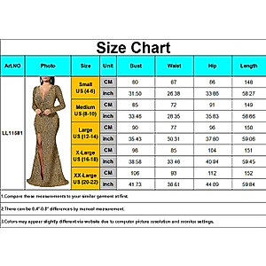 Women's Sexy Long Sleeve Sparkly Maxi Dress V Neck High Slit Wrap Formal Gown Cocktail Glitter Maxi Long Dresses Gold
