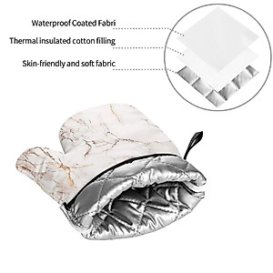 4pcs Gold Marble Oven Mitts Pot Holders Set Non-Slip Cooking Kitchen Gloves Washable Heat Resistant Oven Gloves for Microwave BBQ Baking Grilling