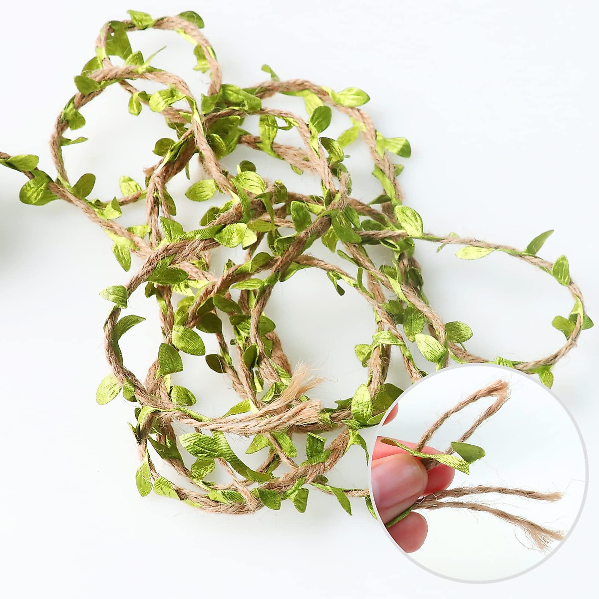 4 Pack Artificial Green Leaves Natural Burlap Leaf Ribbon Twine Artificial Jungle Vines Leaves for Wedding Home Garden, Jungle Party Décor