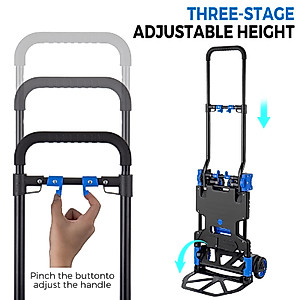Hitgrand Folding Hand Truck, Heavy Duty Hand Truck Dolly Cart, Convertible Dolly Cart 330lbs Capacity W/Foldable Basket, 2 in 1 Luggage Trolley Cart for Warehouse Home Outdoor Moving