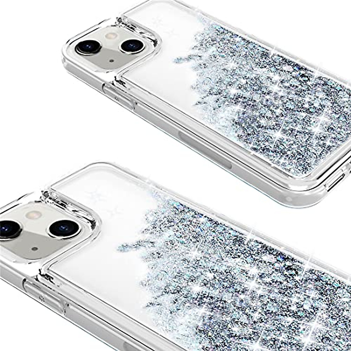 WORLDMOM Compatible with iPhone 13 Mini Case,Clear Bling Flowing Liquid Floating Sparkle Colorful Glitter Waterfall TPU Protective Phone Case Compatible with iPhone 13 Mini [5.4 Inch 2021], Silver