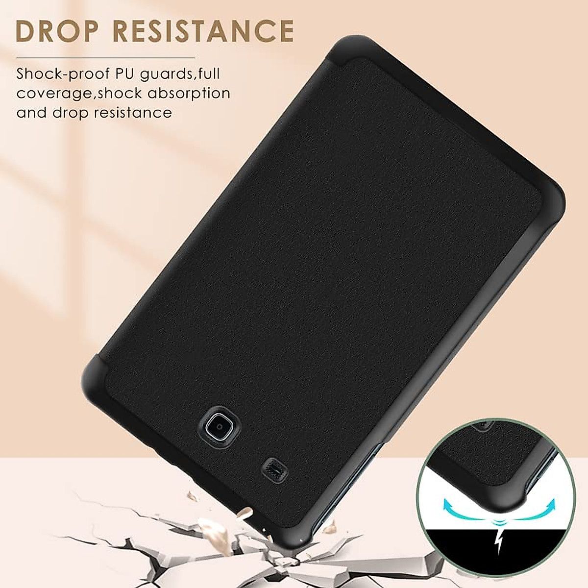 DETUOSI Slim Case for Samsung Galaxy Tab E 9.6" 2015 (SM-T560/ T567), Galaxy Tab E 9.6 inch Tablet Case, Tri-fold Folio PU Leather Protective Case for Galaxy Tab E 9.6" Cover, SM-T560NU Case #Black