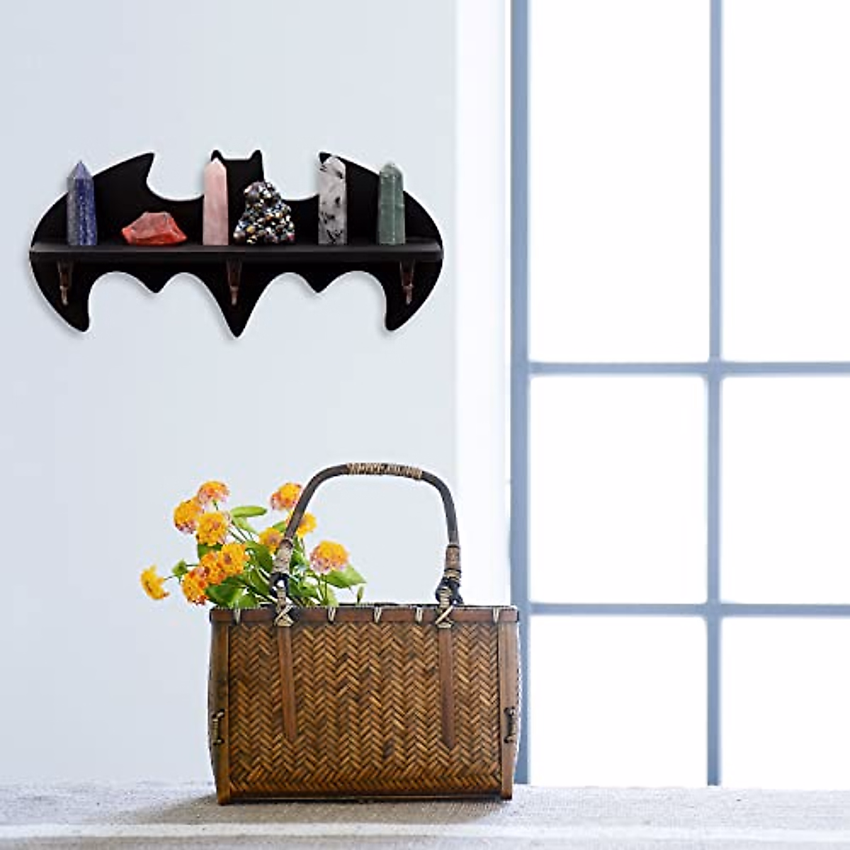 HYLEHE Bat Shelf Crystal Shelf Wall Mounted Floating Shelves-Hanging Floating Wooden Shelves for Goth Home Bedroom or Bathroom-Witchy Room Decor for Crystal Keys