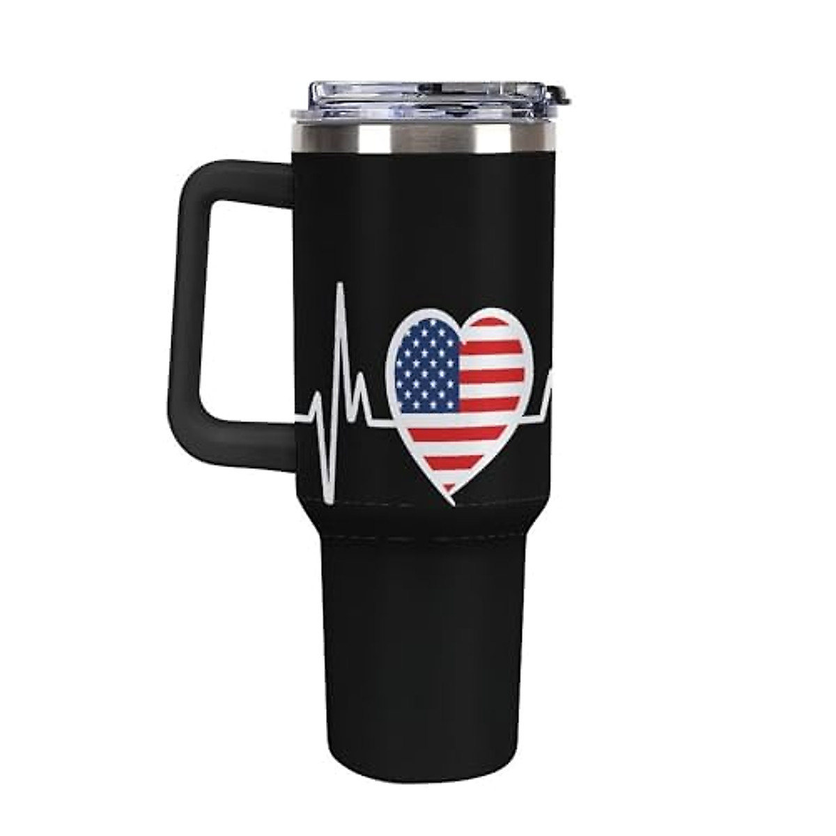 Heart America And Philippines Flag 40 Oz Tumbler with Handle And Straw Lid,Insulated Reusable Stainless Steel Travel Glass Mug 40 Ounces