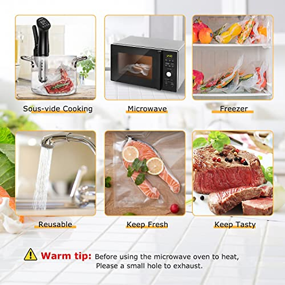 FRESKO 8"x12" Food Vacuum Sealer Bags, 120Pcs PreCut Bags for Food Vacuum Storage, Vacuum Seal Food Sealer Bags with BPA Free and Heavy Duty, Great for Sous Vide Bag Meal Prep