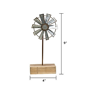 CWI Gifts Simple Windmill Table Sitter - 9 inch Galvanized Metal Windmill - Farmhouse Tabletop Decor