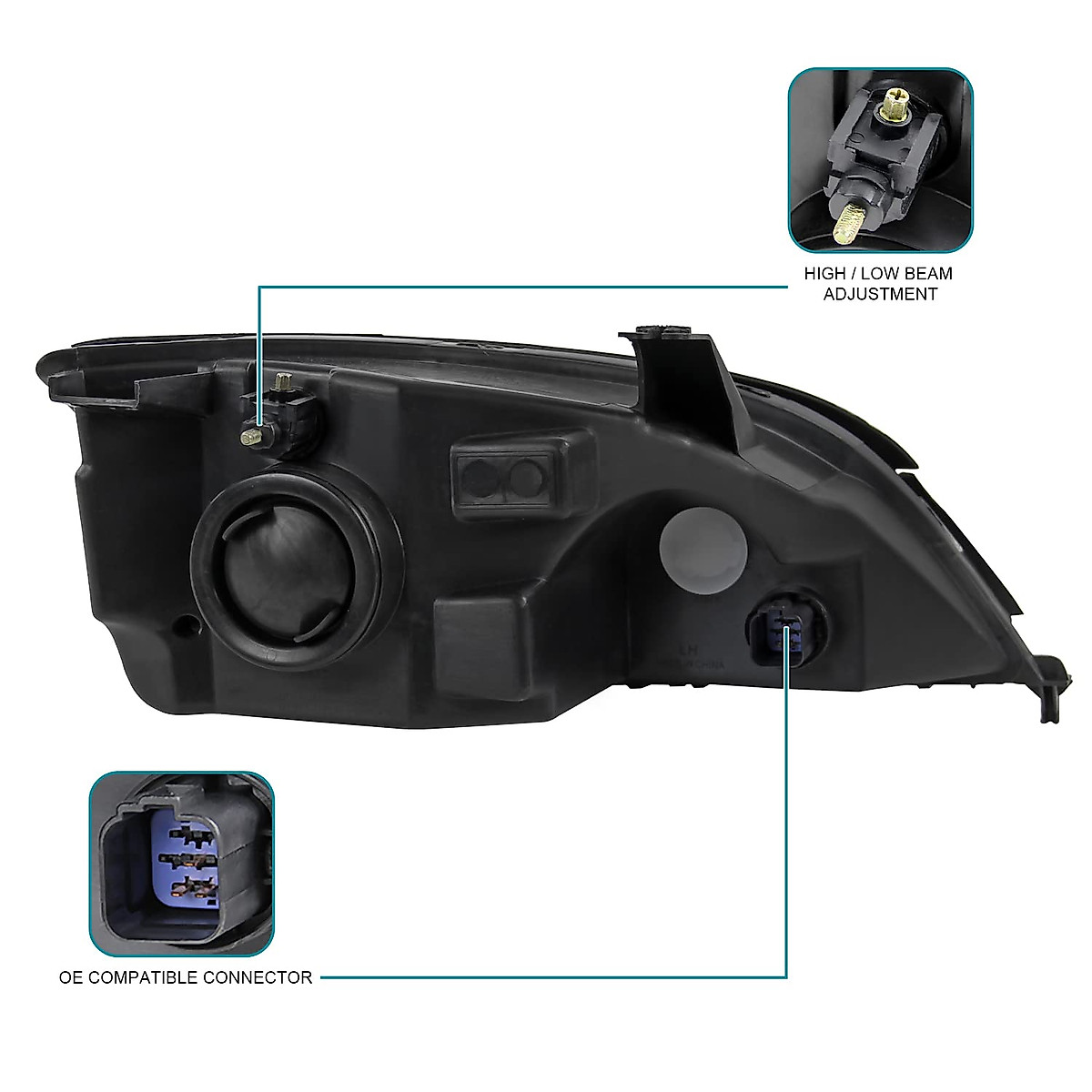 SPEC-D TUNING Headlights Chrome Compatible with 2005-2007 Ford Focus L+R Pair Head Light Lamp Assembly