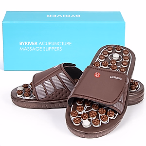 BYRIVER Plantar Fasciitis Relief Foot Massager, Acupressure Slippers Slides for Men Women, Reflexology Massage Flip Flops Shoes Sandals, Improve Circulation Relaxation Gifts for Mom dad (03S)