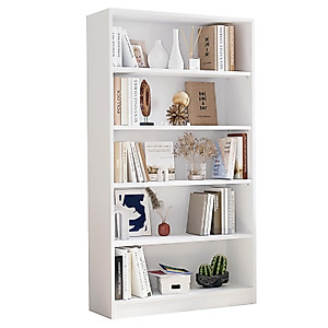 Farini 5-Shelf Bookshelf,Free Standing Bookcase for Home Office,White