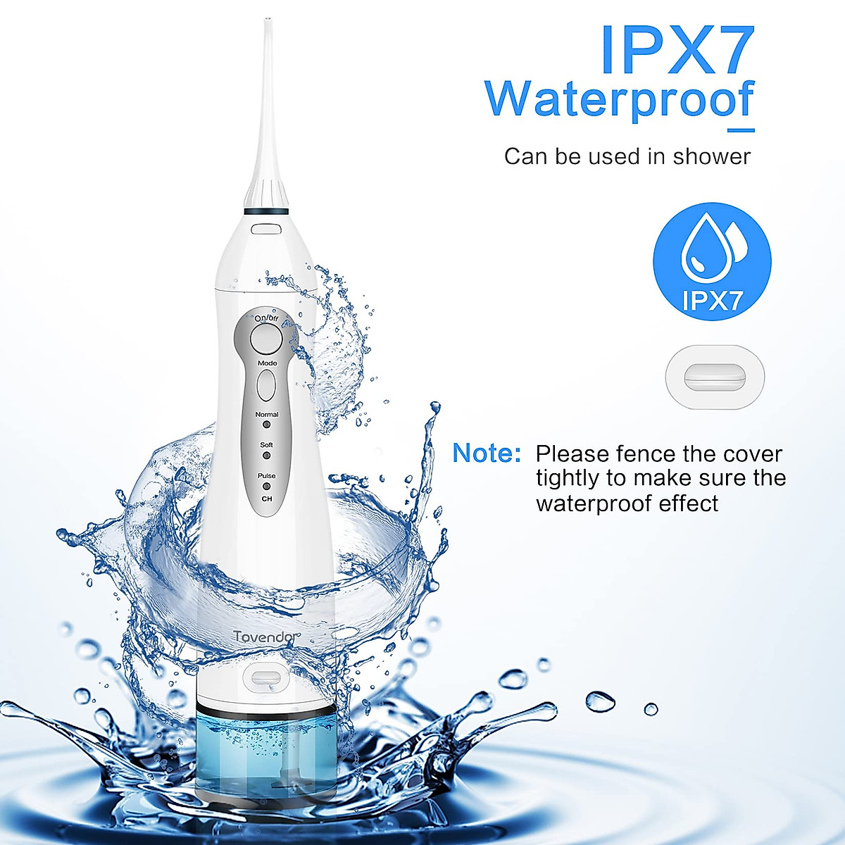 TOVENDOR Electric Water Flosser, Cordless Rechargeable Dental Oral Irrigator IPX7 Waterproof 300ML Travel Water Teeth Cleaner with 5 Tips for Braces Care Teeth Gums Cleaning, Home Office Daily Use