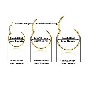 Lantine Gold Hinged 20g Cartilage Earring Hoop Nose Rings 6mm 8mm 10mm Set Clicker Triple Double Forward Helix Hoops Earrings(3Pcs a Set)