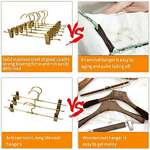 Koobay 11.8" Gold Matt Aluminium Metal Bottom Clips Pants Trousers Clothes Hangers,10 Pack Heavy Duty Space Saving Durable Adjustable Clips Legging Organizer,Toddler Infant Hangers Shirts Newborn
