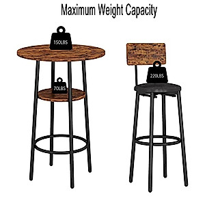 LTTROMAT 3 Piece Pub Table Set, Round Bistro Table and Bar Stool, Kitchen Counter Height Dining Table with Storage Shelves, Pu Cushion Chairs Set of 2, Modern Bar Table Set for Small Spaces