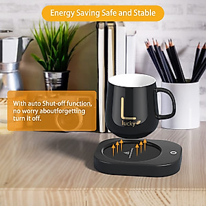 Coffee Warmer with Mug, Hooshion Automatic Shut-Off Desk Coffee Warmer, 2 Temperature Modes Coffee Cup Warmer for Heating Coffee, Drinks, Milk, Tea and Hot Chocolate