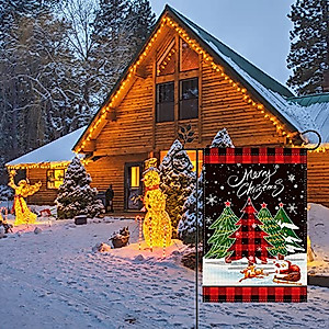 Sggvecsy Christmas Garden Flag Vertical Double Sided Merry Christmas Yard Flag with Buffalo Plaid Xmas Tree for Winter Holiday Seasonal Outdoor Yard Farmhouse Rustic Christmas Decoration 12.5 x 18 Inch