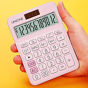 UNIONE Pink Calculator with a Bright LCD, Dual Power Handheld Desktop. Business, Office, High School