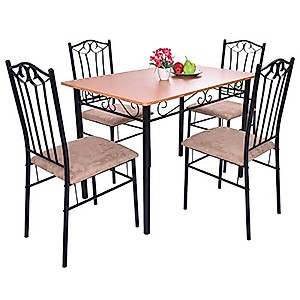 Casart 5 PCS Dining Table Set Vintage with Wood Top,Steel Frame and Padded Seat Dining Table and Chair Set for Kitchen, Dining Room, Restaurant Home Dining Furniture Set