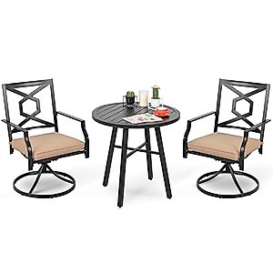 NUU GARDEN 3 Pieces Patio Furniture Set Rocking Bistro Set,Outdoor Patio Bistro Set with Round Coffee Table and 2 Swivel Rocker Chairs for Garden Balcony Backyard Poolside,Black and Beige