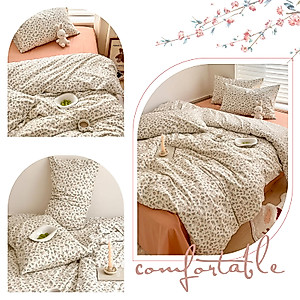 Aesthetic Floral Duvet Cover Twin Cozy Cotton Bedding Set Twin Shabby Chic Green Botanical French Style Duvet Cover Set Off White Comforter Cover with Fresh Flower Pattern, Breathable, Lightweight