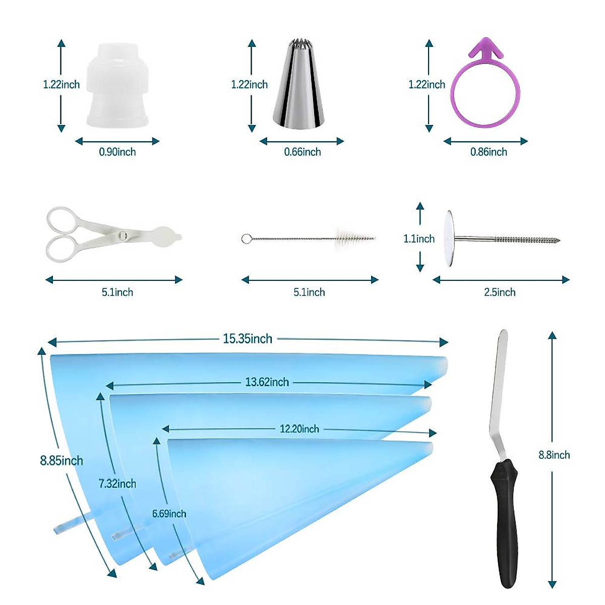Kasmoire 70 Pcs Cake&Cupcake Decorating Supplies Tips kit-48 Numbered Piping Tips & 6 Reusable Pastry bag with Pattern Chart - Flower Nail, Icing Spatula,Cleaning Brush, 6 Couplers & Icing Bag Ties
