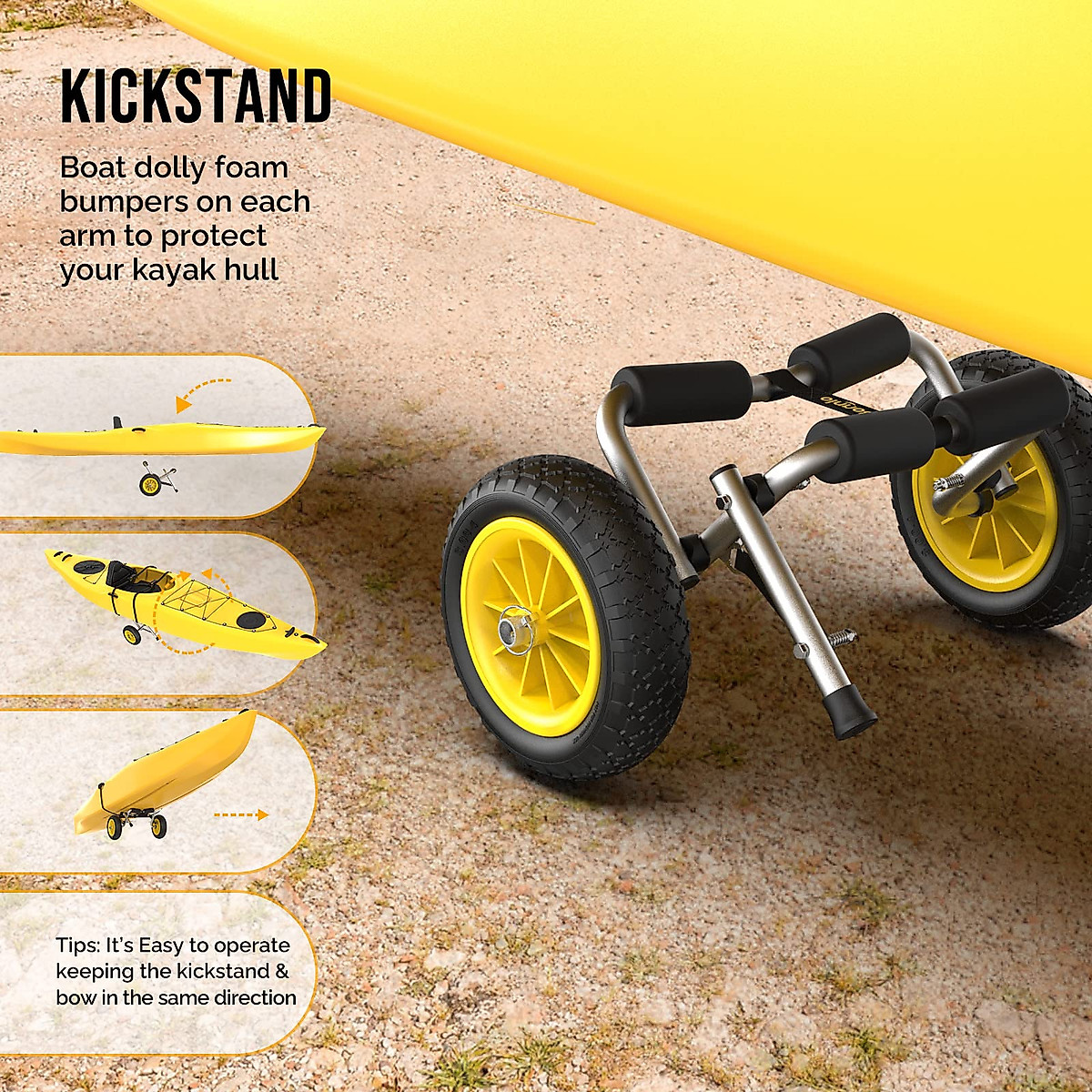 Bonnlo Kayak Car Foldable Aluminum Kayak Trailer with 10'' Solid Tires, Universal Kayak Wheels Kayak Cart Dolly for Kayak, Canoe, Paddle Board, Boat, Float Mats, Jon Boat