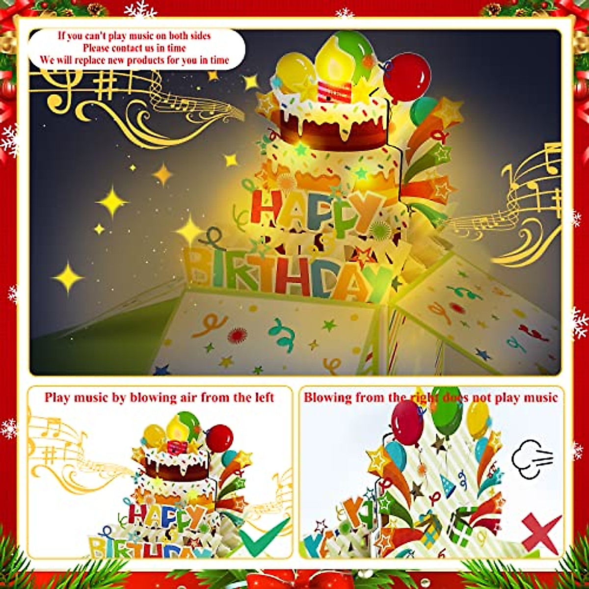 DTESL birthday card 3D Pop Up with Light and Music, birthday cards for women, Handmade Birthday Greeting Cards in a Box, Press the power button to play: plays hit song 'Happy Birthday'