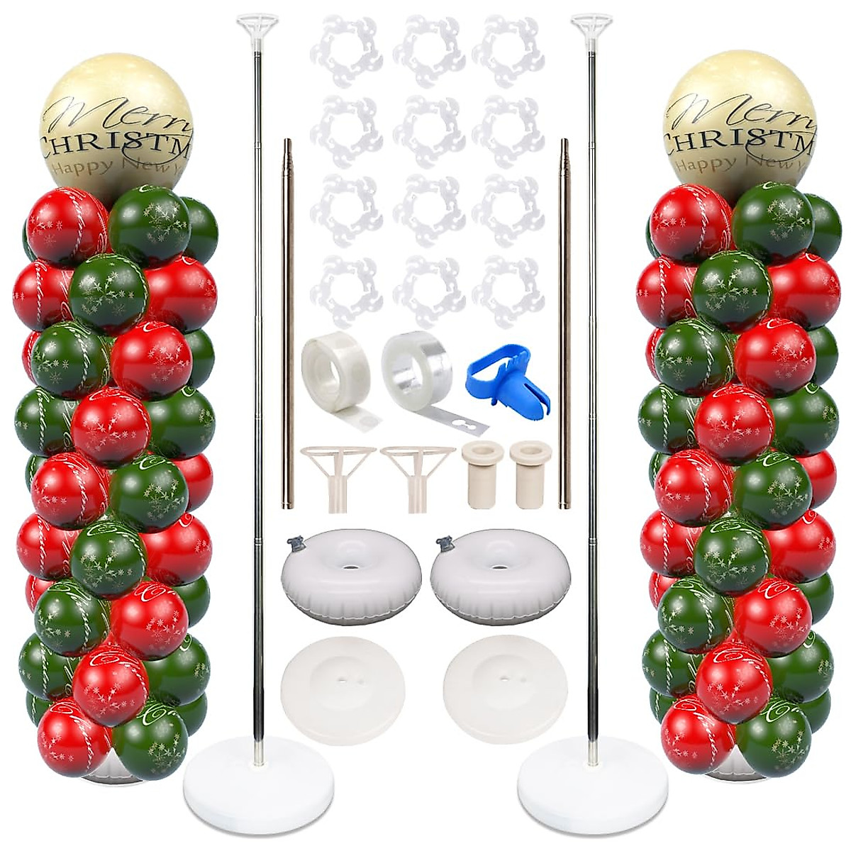 2 Set Metal Balloon Column Stand Kit Adjustable 81 Inch Height Balloon Tower Pillar with Reusable Telescopic Poles and Water Bags for Birthday Baby Shower Graduation Christmas Halloween Wedding Party