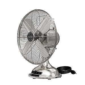 Hunter Classic D12 Portable Desk Fan 12 inch, 3 Speed, Brushed Nickel, 97315